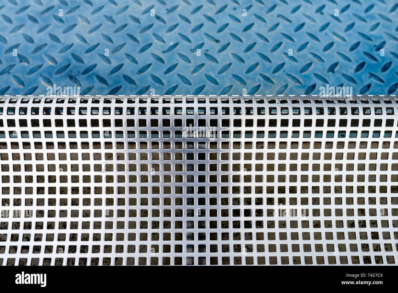 Photo closeup shiny steel aluminum fragment of protective facade ...