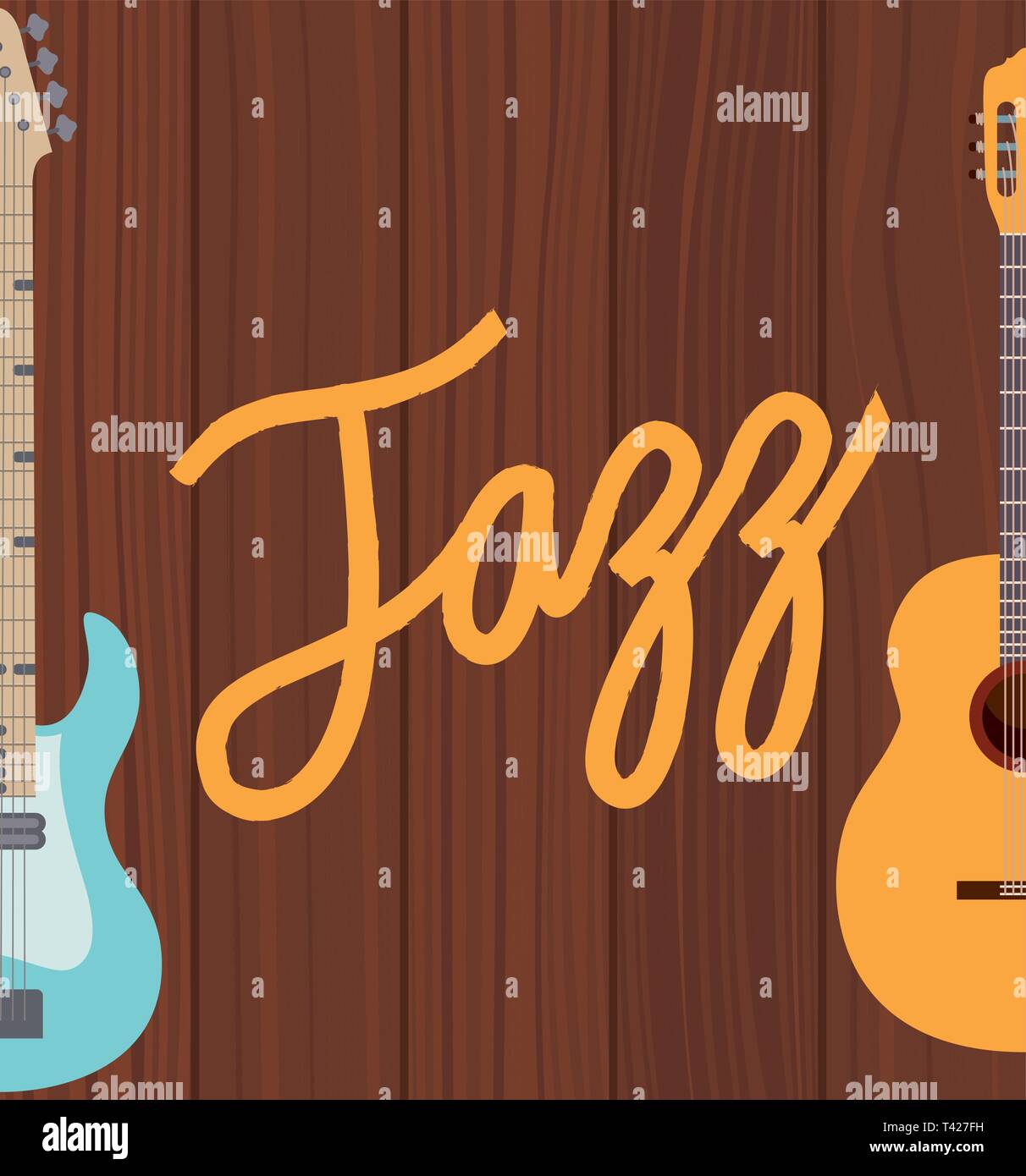 music electric guitar in frame with wooden background Stock Vector ...