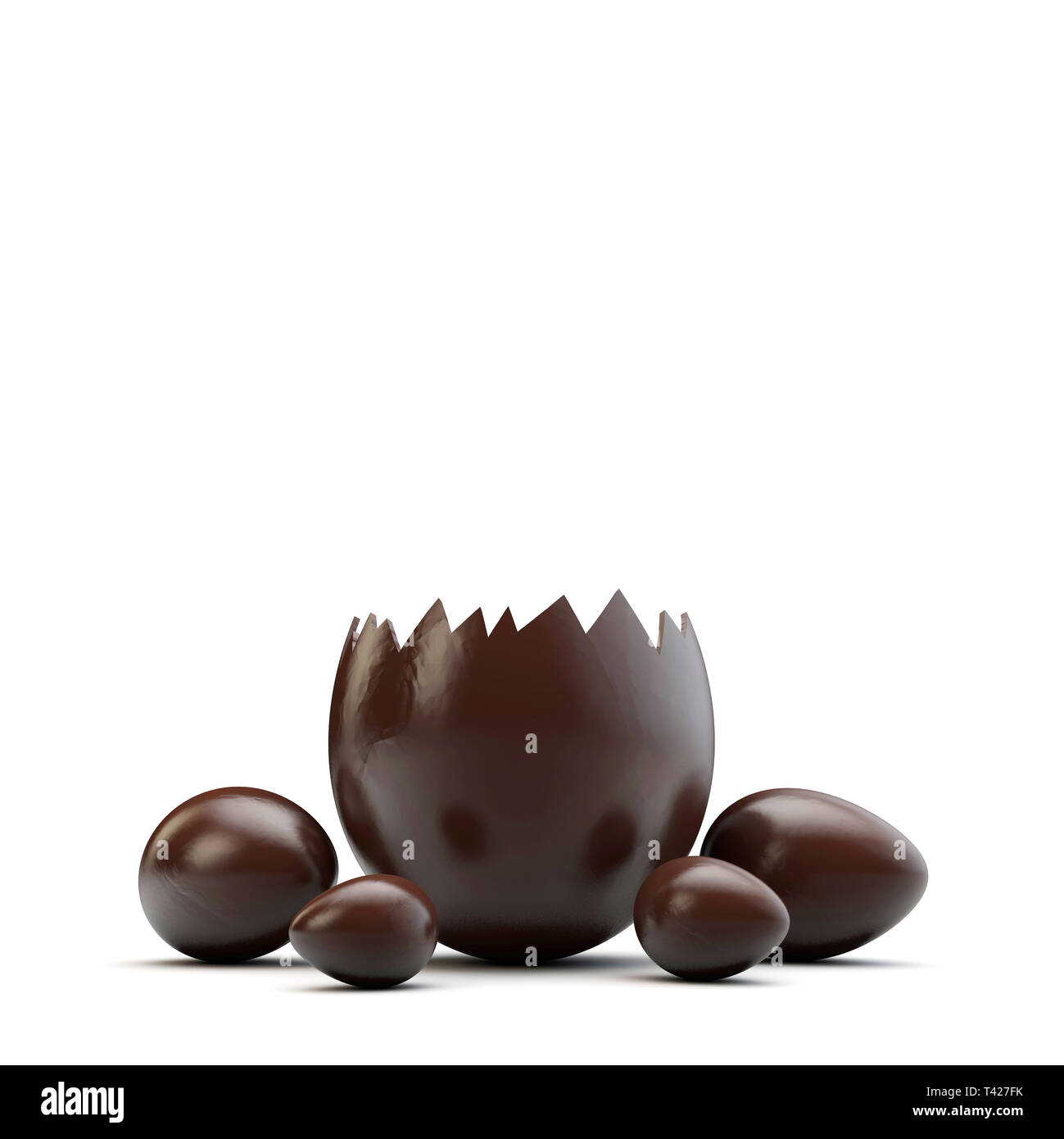 Chocolate easter egg cracked open. 3D Rendering Stock Photo - Alamy