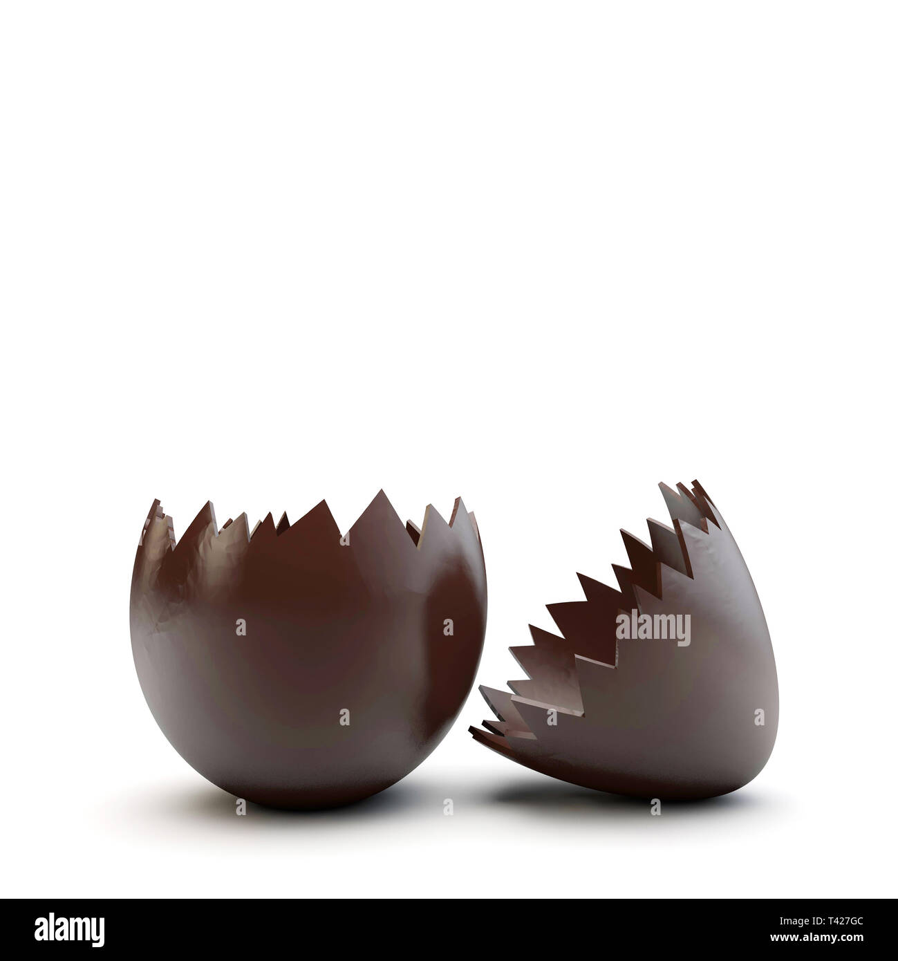 Chocolate easter egg cracked open. 3D Rendering Stock Photo - Alamy