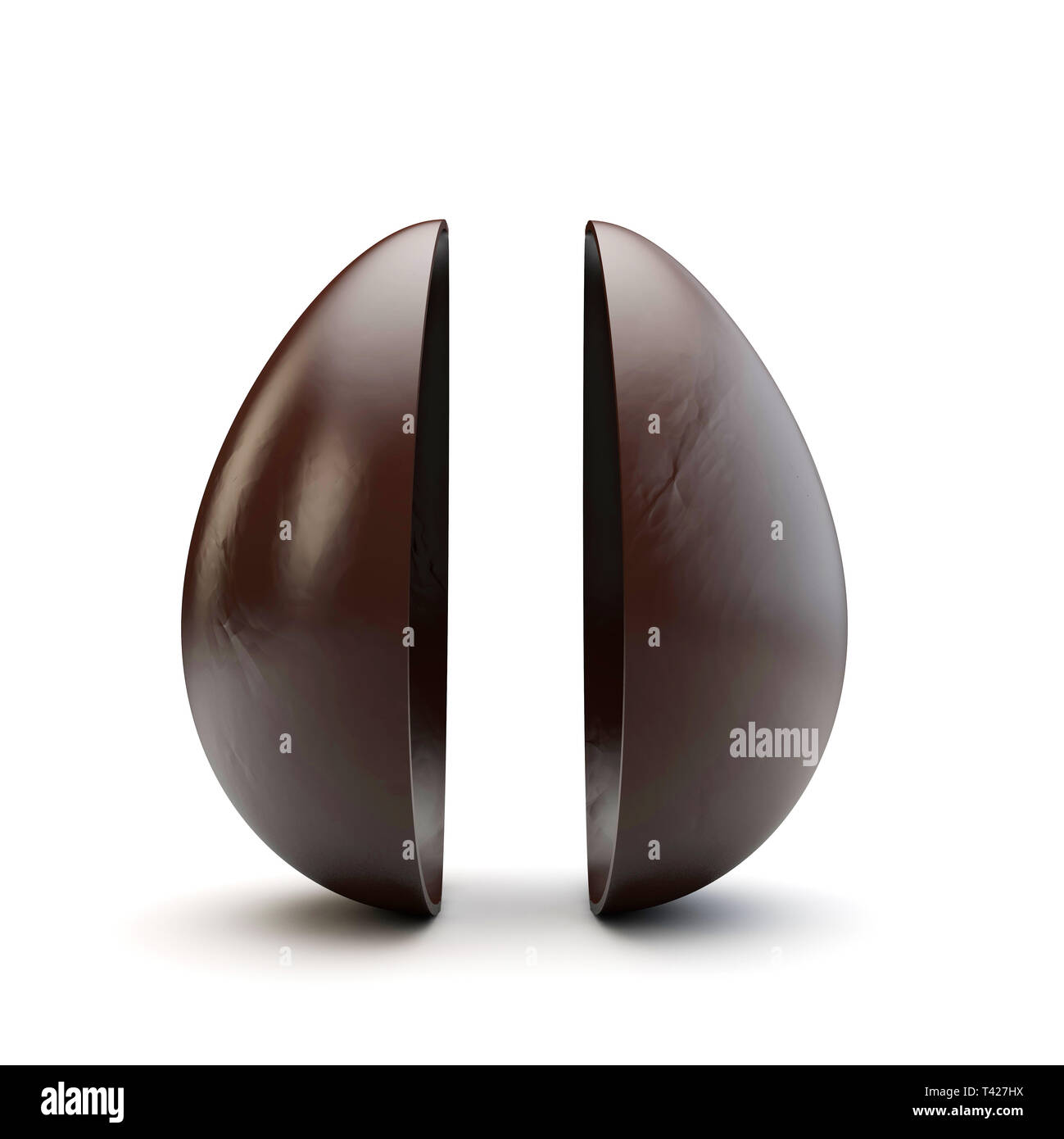 Two halves of a chocolate easter egg split apart. 3D Render Stock Photo ...