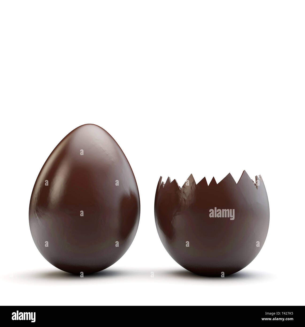 Chocolate easter egg cracked open. 3D Rendering Stock Photo - Alamy