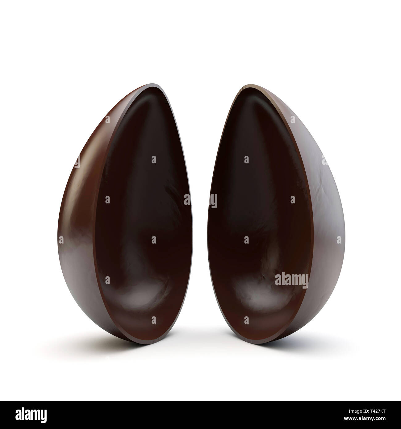 Two halves of a chocolate easter egg split apart. 3D Render Stock Photo ...