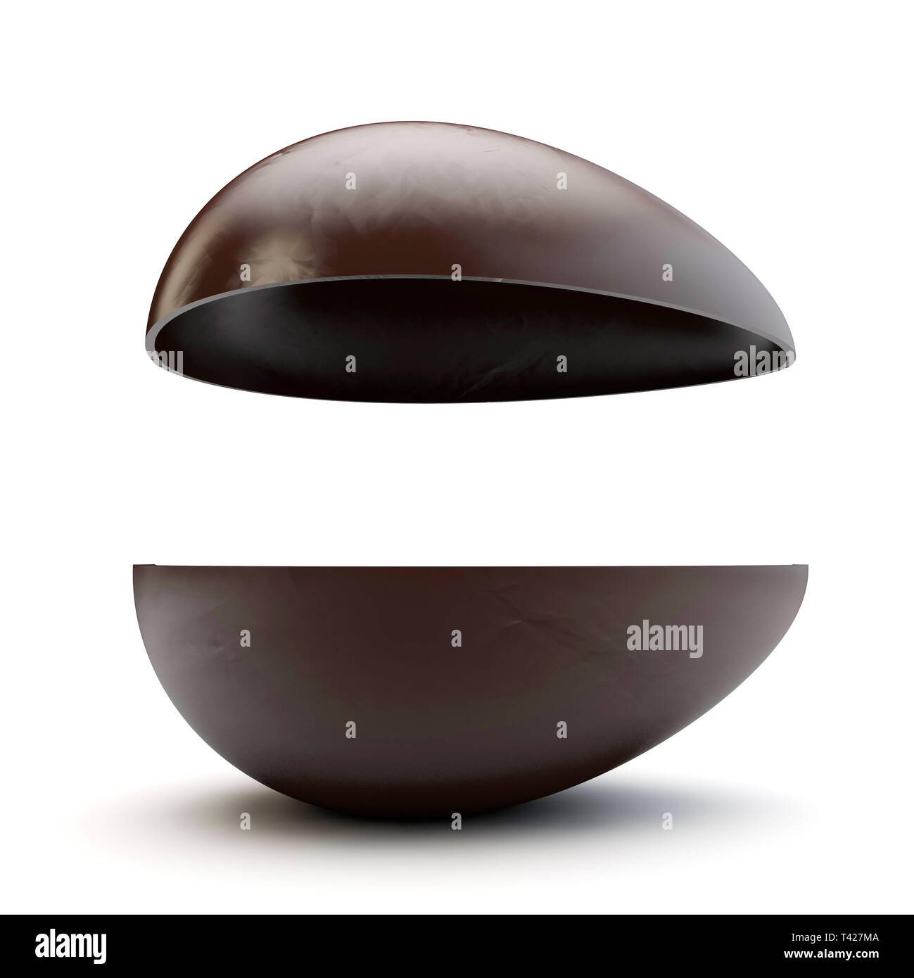 Two halves of a chocolate easter egg split apart. 3D Render Stock Photo ...
