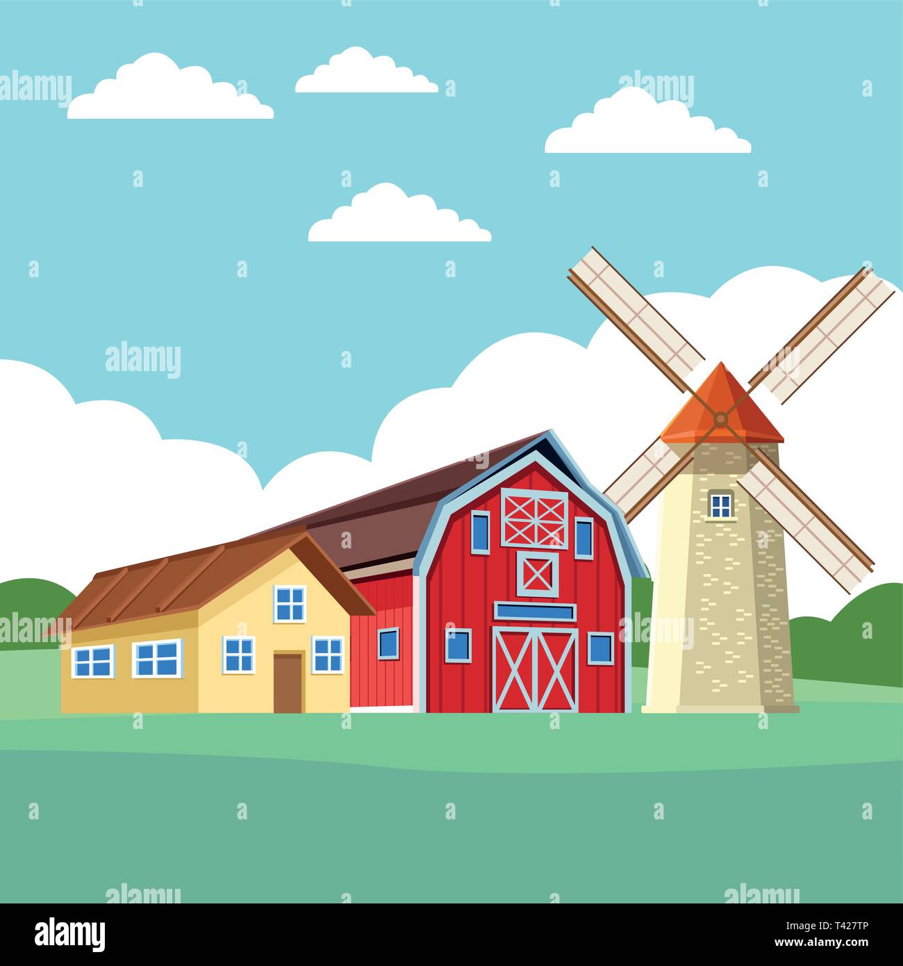 farm barn and windmill Stock Vector Image & Art - Alamy