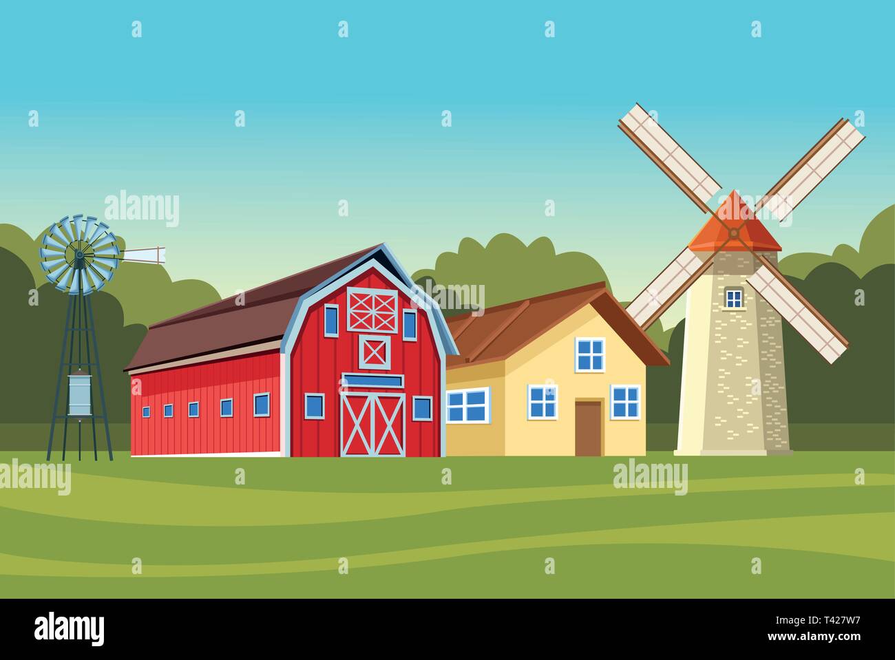 farm barn and windmill wind turbine Stock Vector Image & Art - Alamy