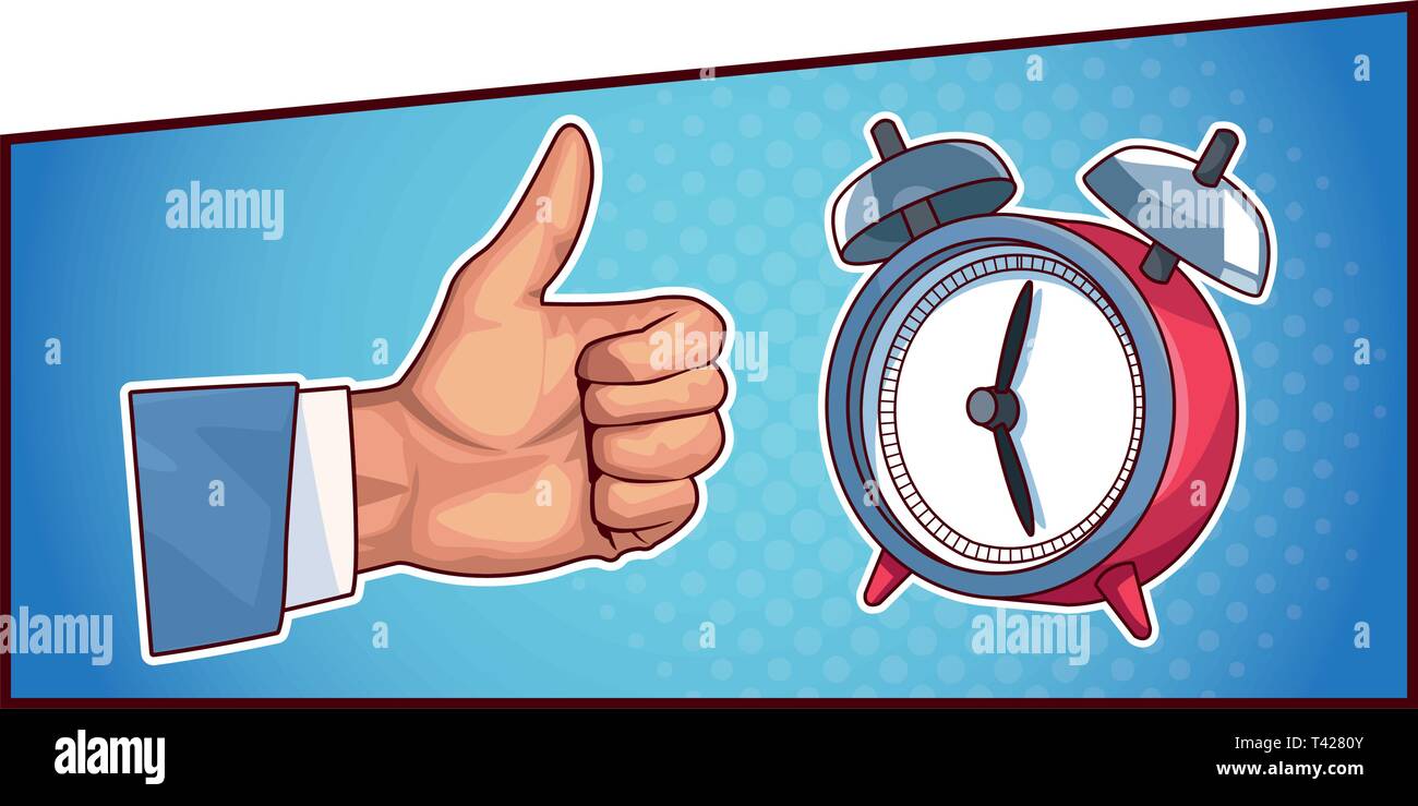 thumb up and alarm clock pop art Stock Vector Image & Art - Alamy