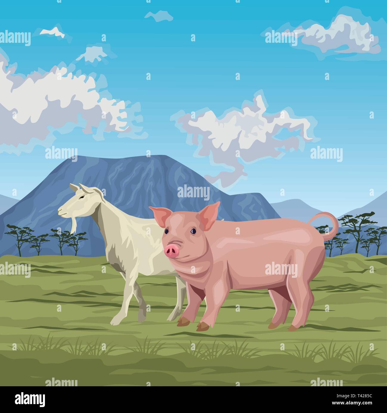 pig and goat Stock Vector Image & Art - Alamy