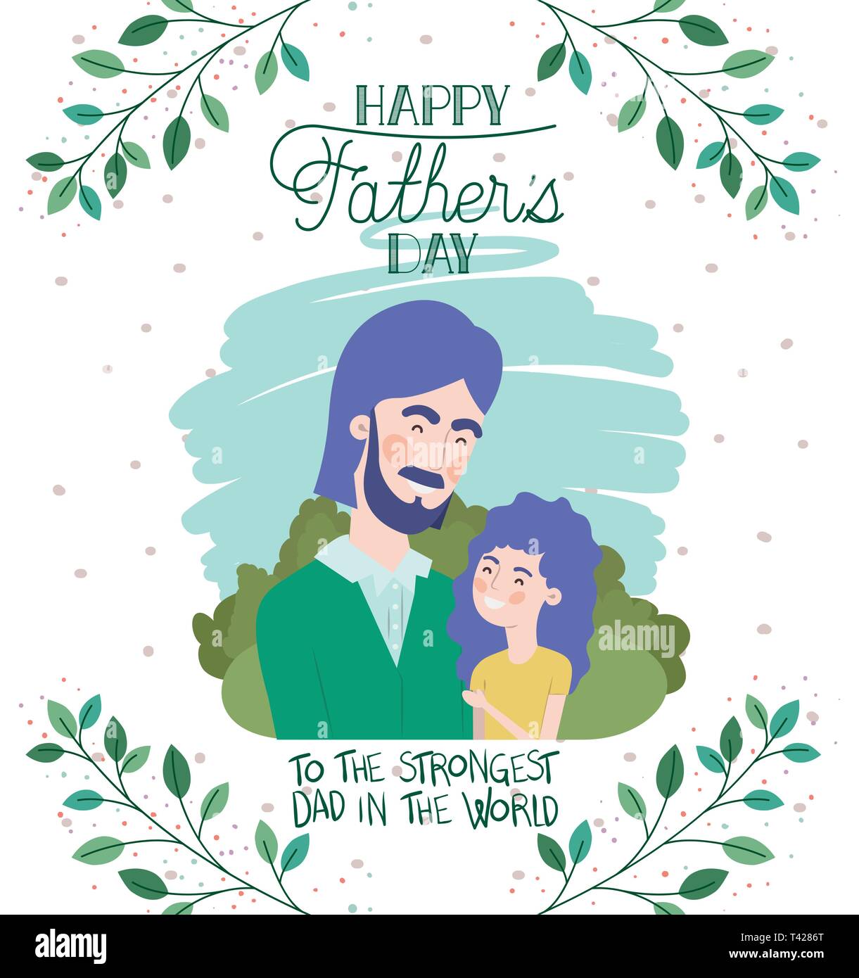 happy fathers day card with dad and daughter characters Stock Vector ...