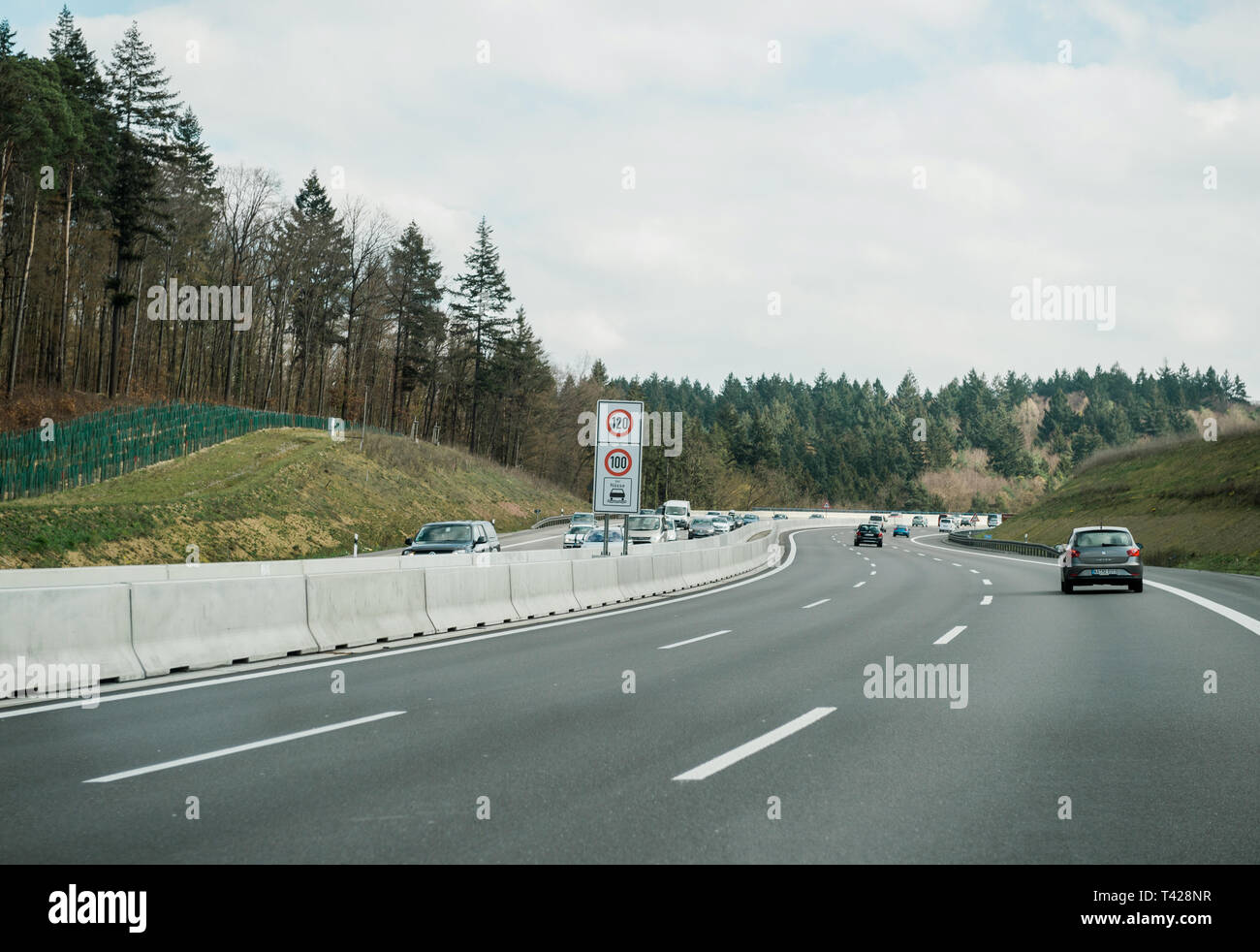 Stuttgart, Germany - Mar 26, 2016: POV Driving fast on German autobahn ...
