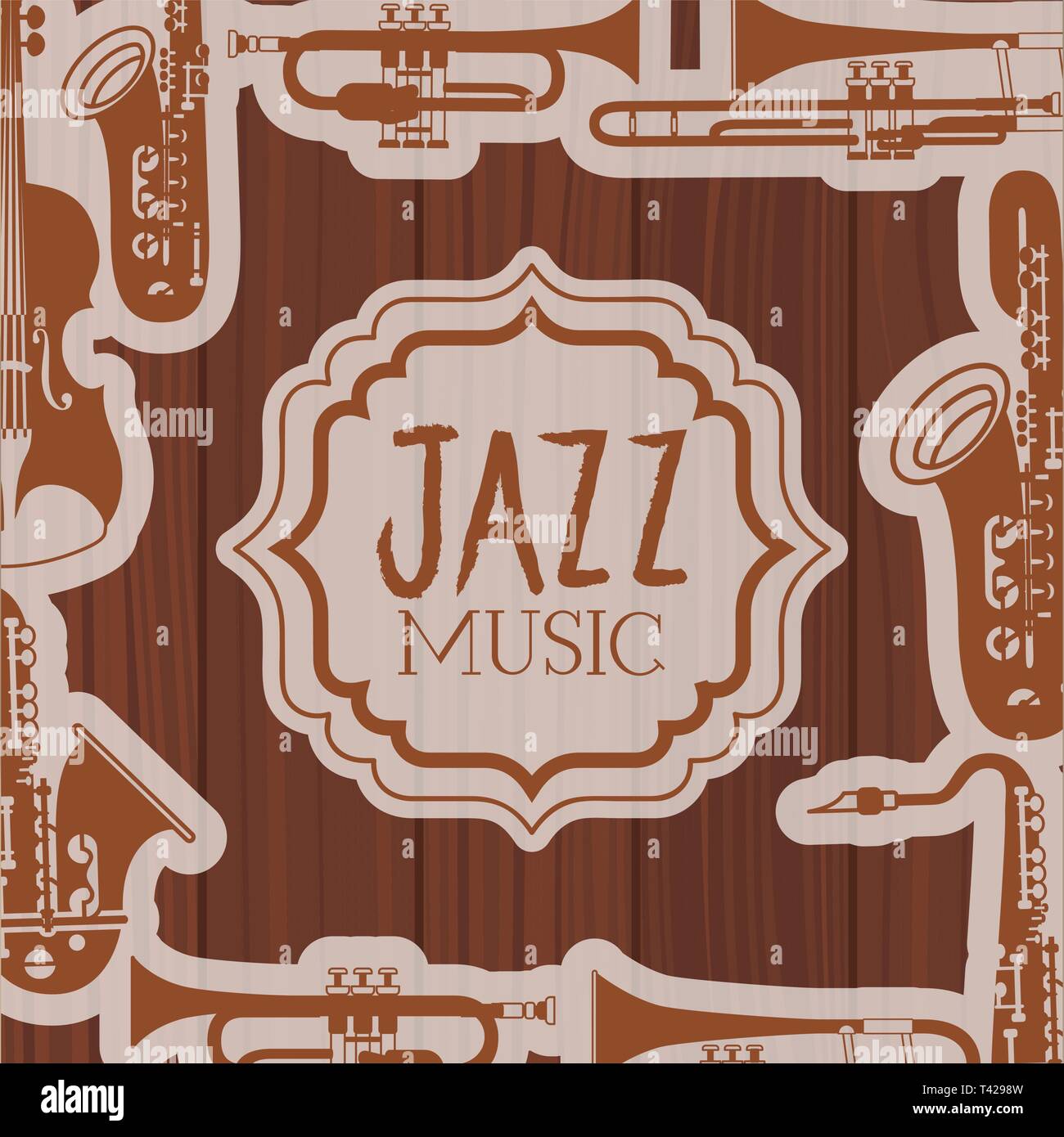 jazz day frame with instruments and wooden background Stock Vector ...