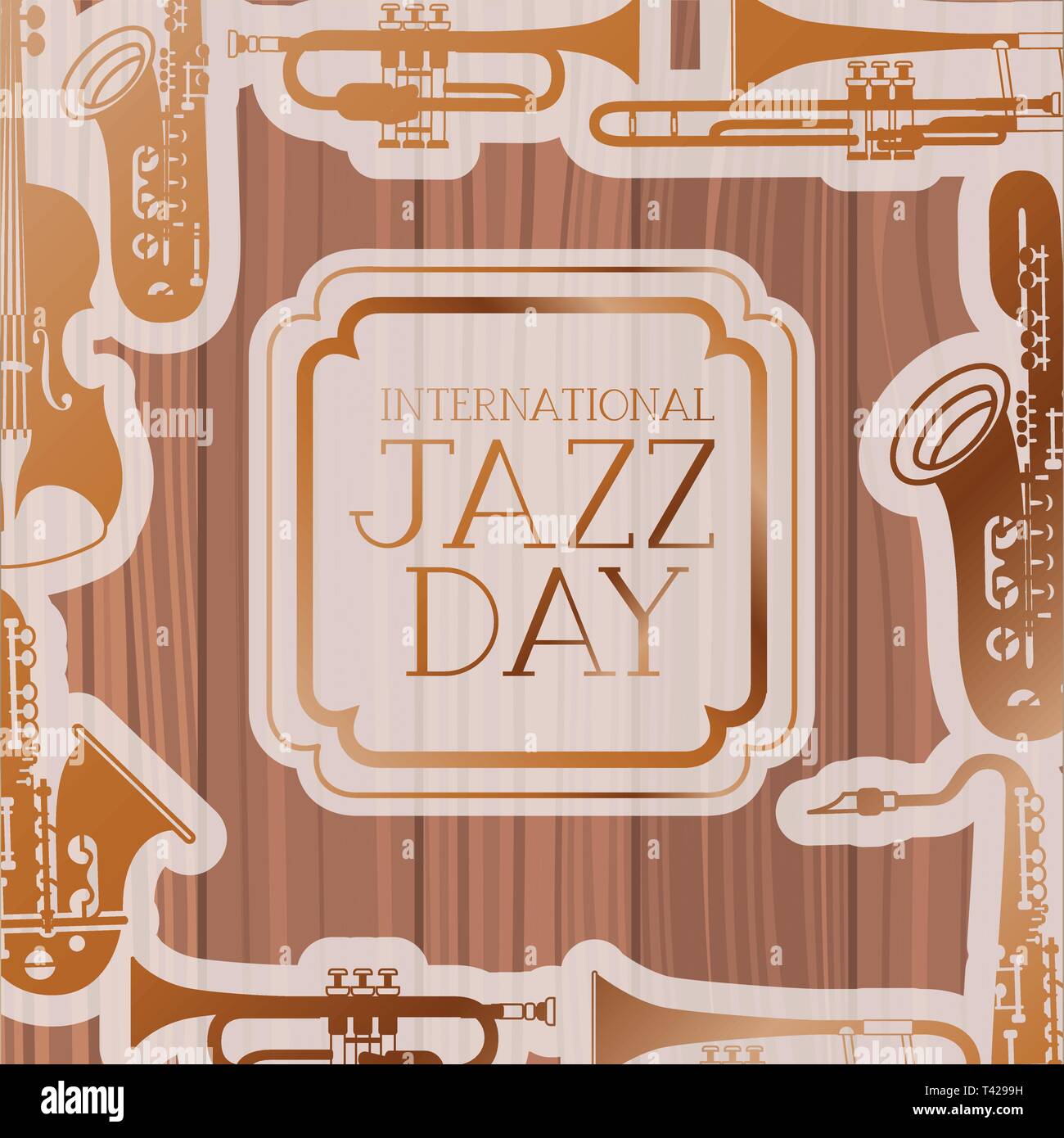 jazz day frame with instruments and wooden background Stock Vector ...