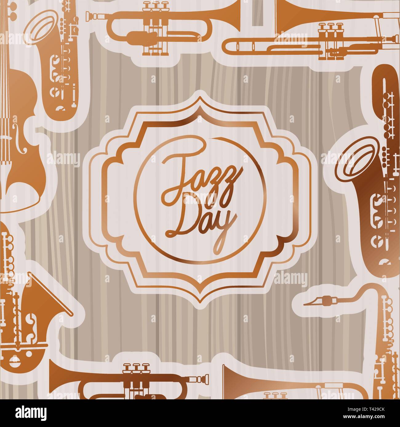 jazz day frame with instruments and wooden background Stock Vector ...