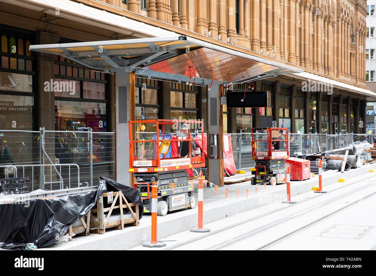 Construction of a light rail station stop in George street,Sydney ...