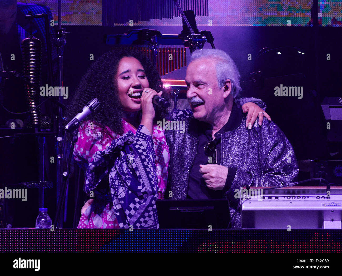Berlin, Germany. 12th Apr, 2019. Giorgio Moroder is embraced by a ...