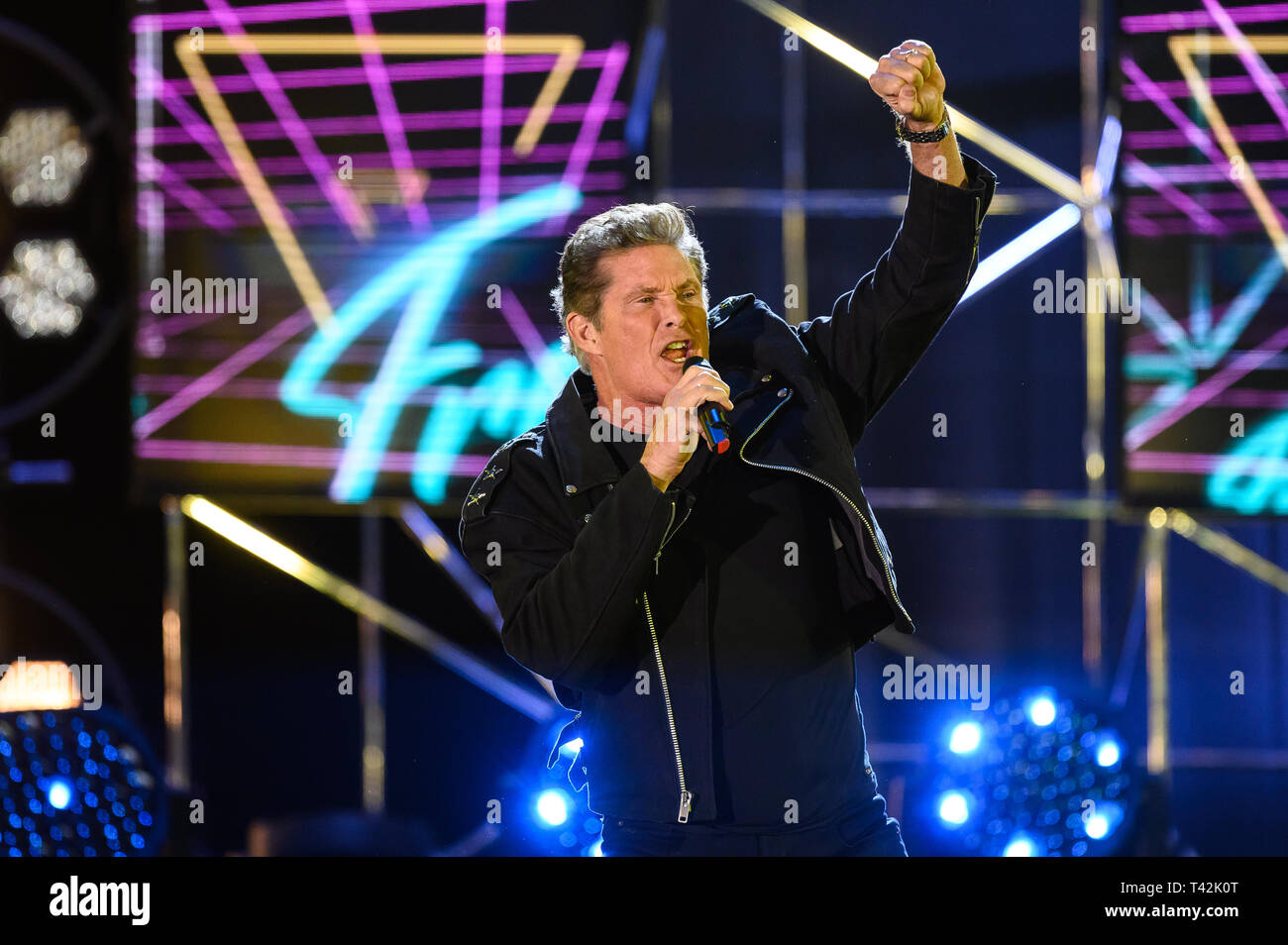 Offenburg, Germany. 12th Apr, 2019. David Hasselhoff, US-American actor ...