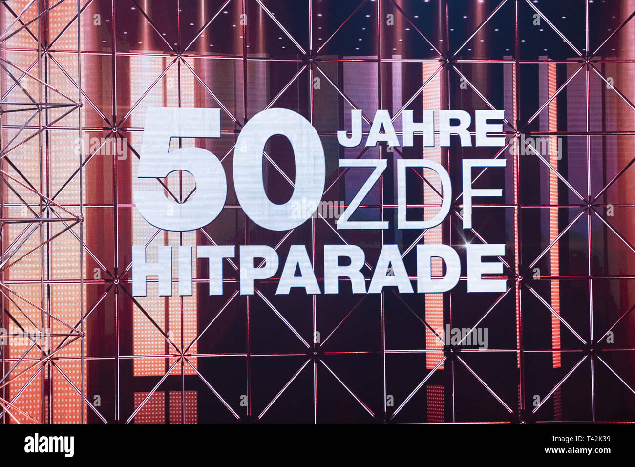 Offenburg, Germany. 12th Apr, 2019. The words "50 Jahre ZDF Hitparade ...
