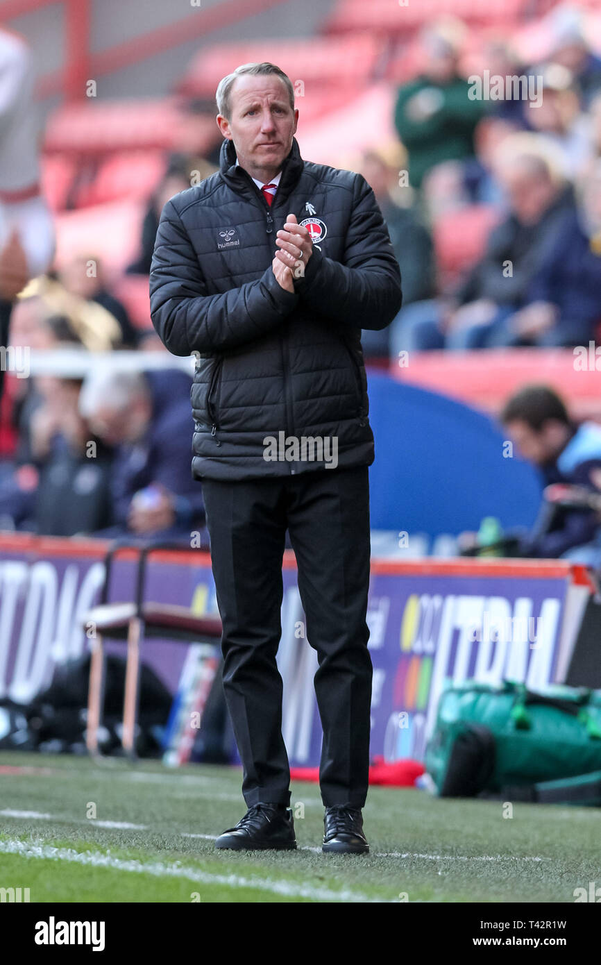 The Valley, London, England. 13th April 2019. Charlton Athletic Manager ...