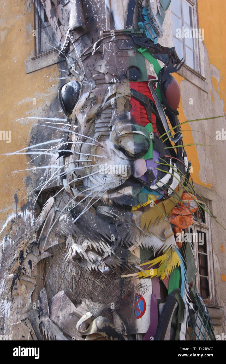 Porto, Portugal - A montage of a rabbit on the side of a building on ...