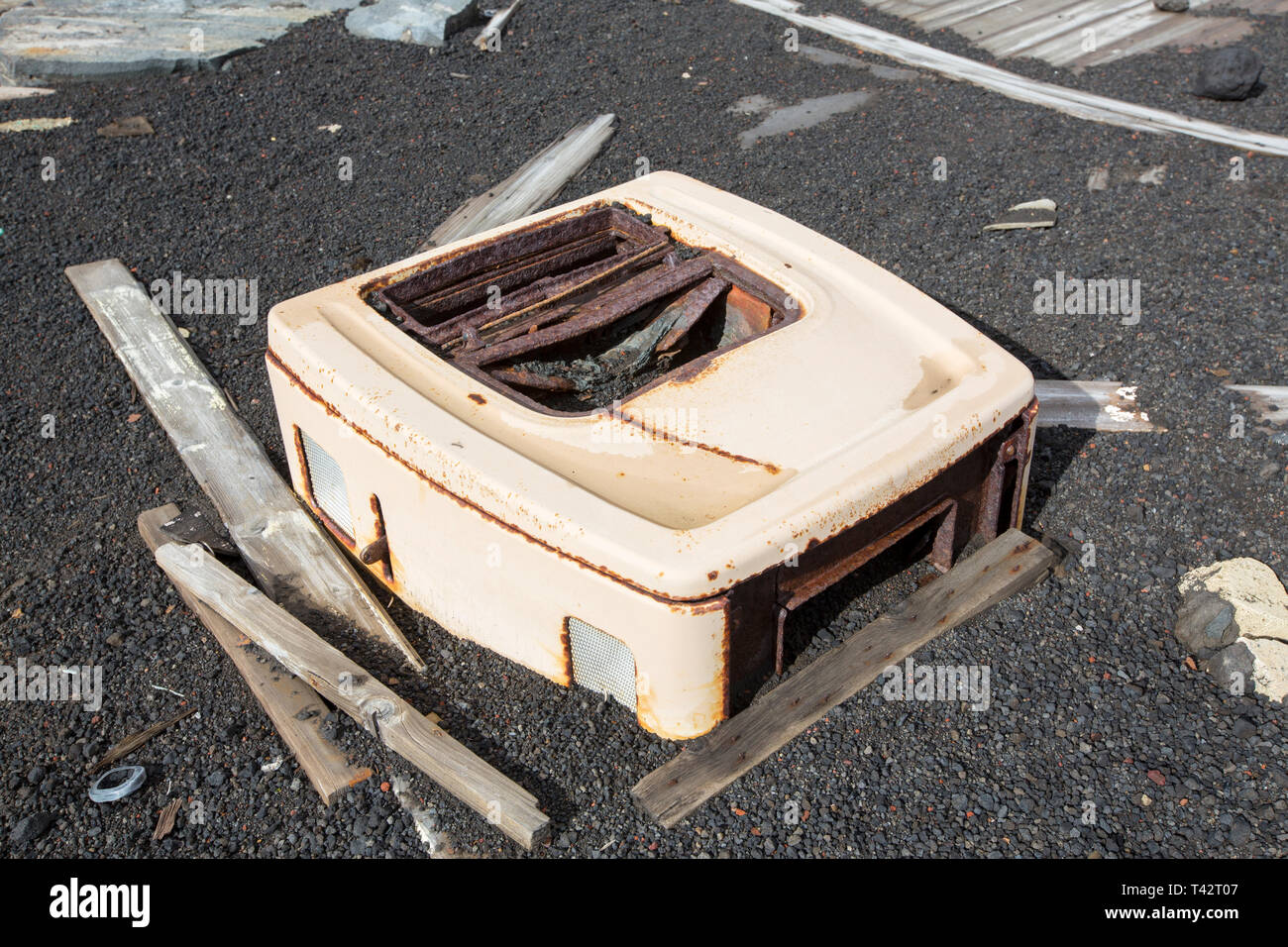 An old cooker at the British Antarctic Survey base on Decption Island ...