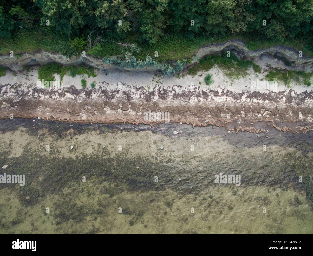 Aerial view of the beautiful beach coastline with cliffs at Poel island ...