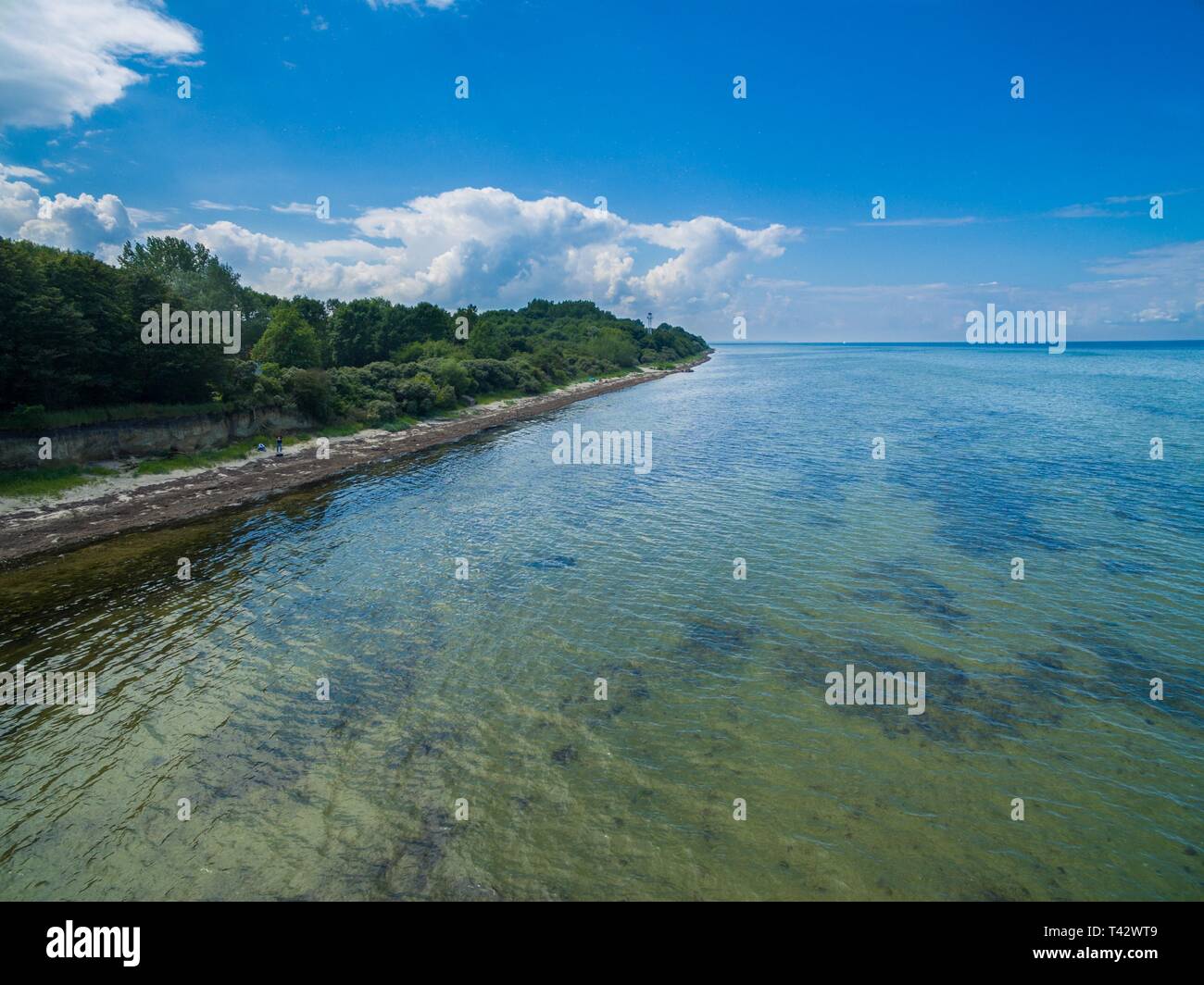 Aerial view of the beautiful beach coastline with cliffs at Poel island ...