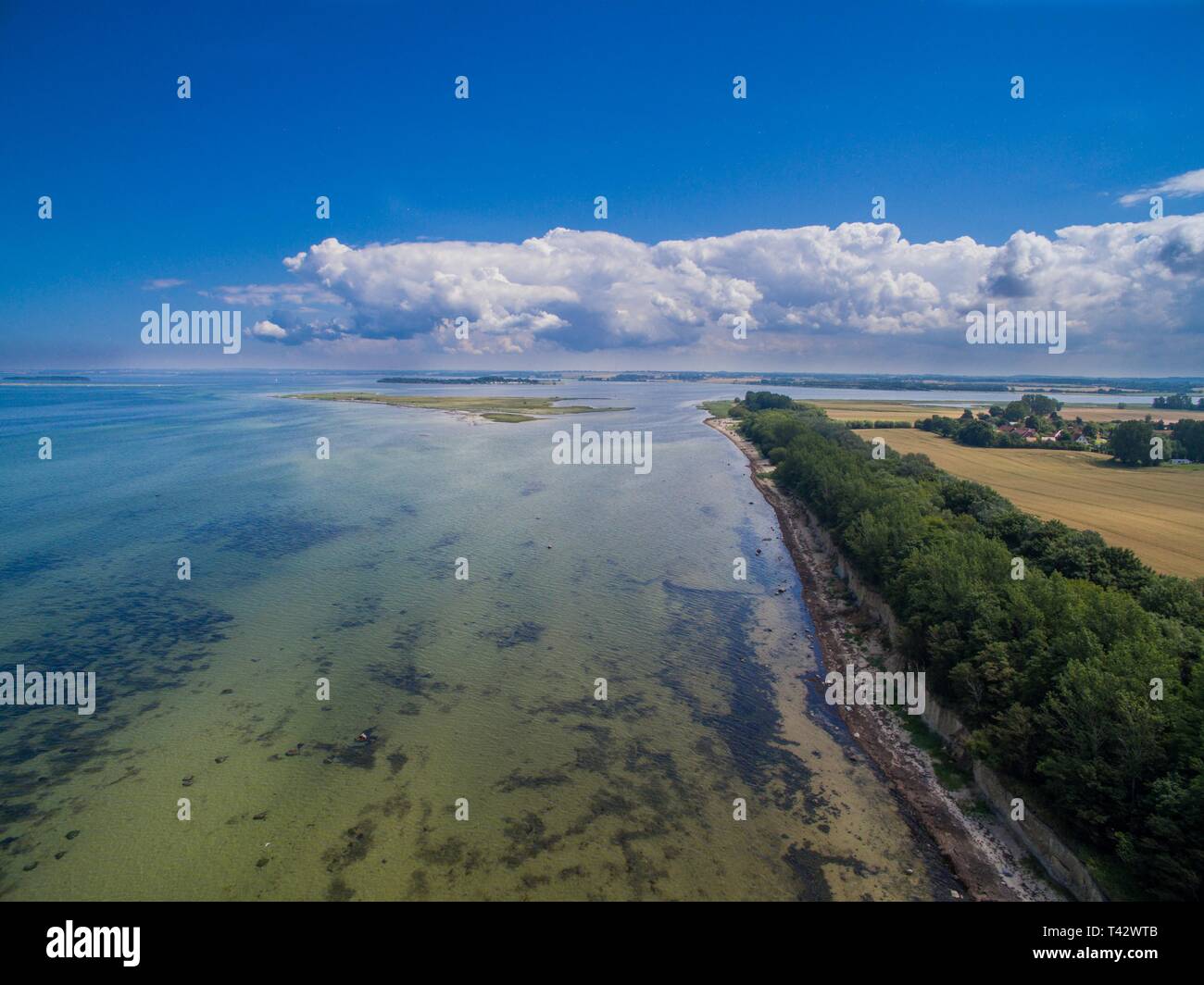 Aerial view of the beautiful beach coastline with cliffs at Poel island ...