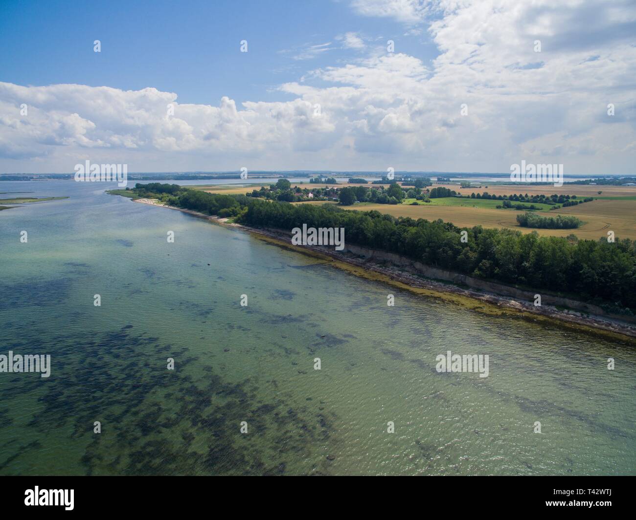 Aerial view of the beautiful beach coastline with cliffs at Poel island ...