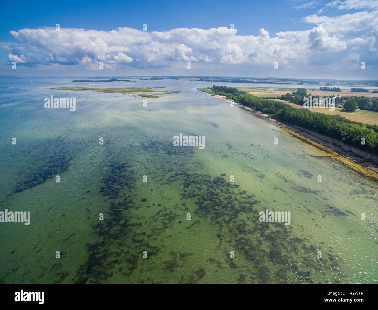 Aerial view of the beautiful beach coastline with cliffs at Poel island ...