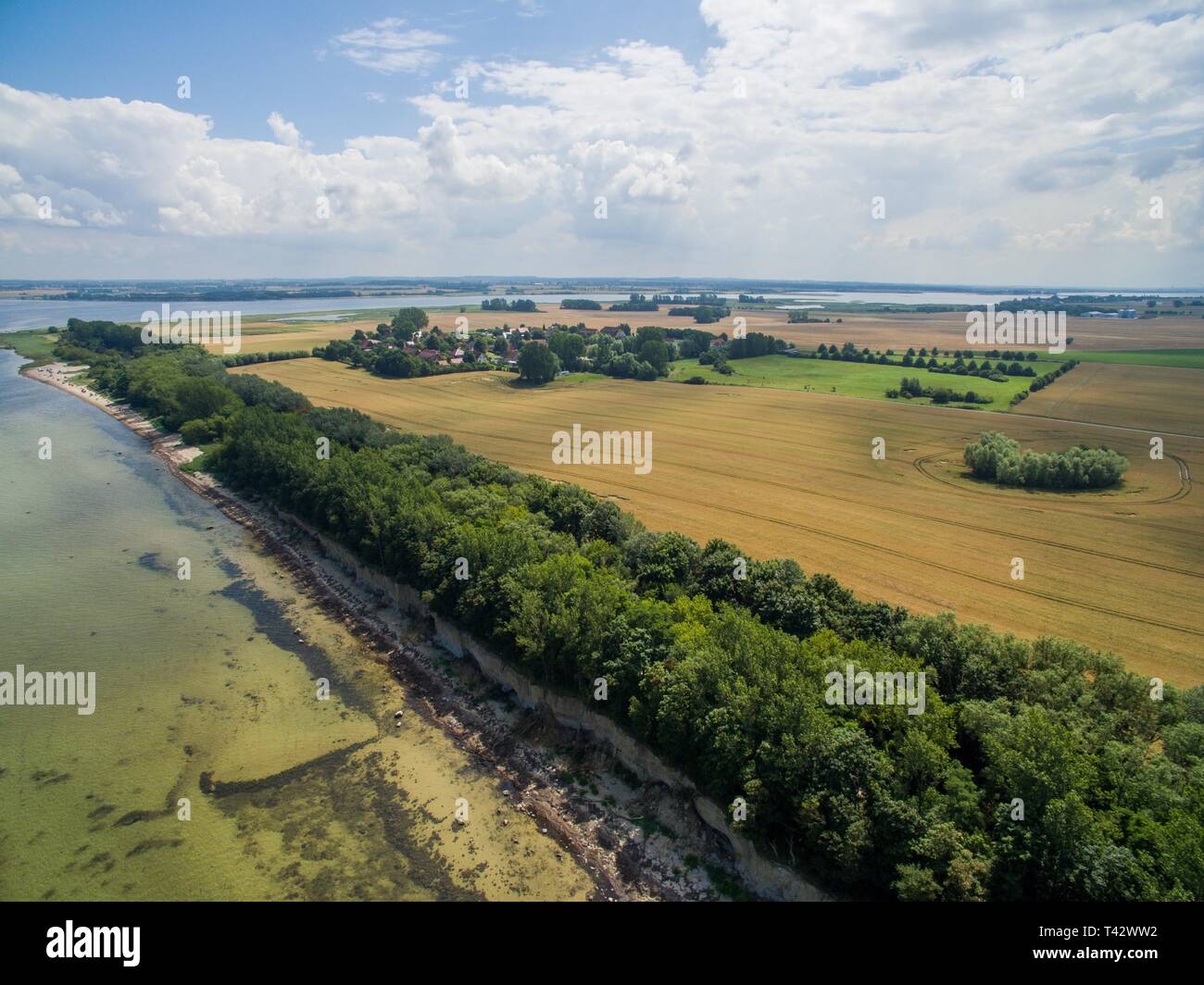 Aerial view of the beautiful beach coastline with cliffs at Poel island ...