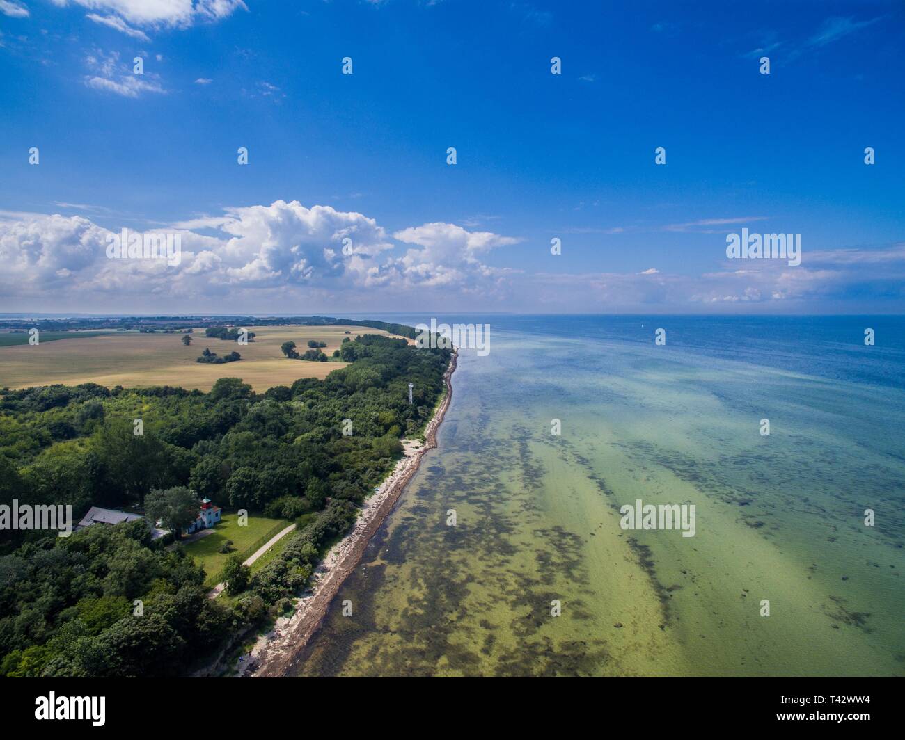 Aerial view of the beautiful beach coastline with cliffs at Poel island ...