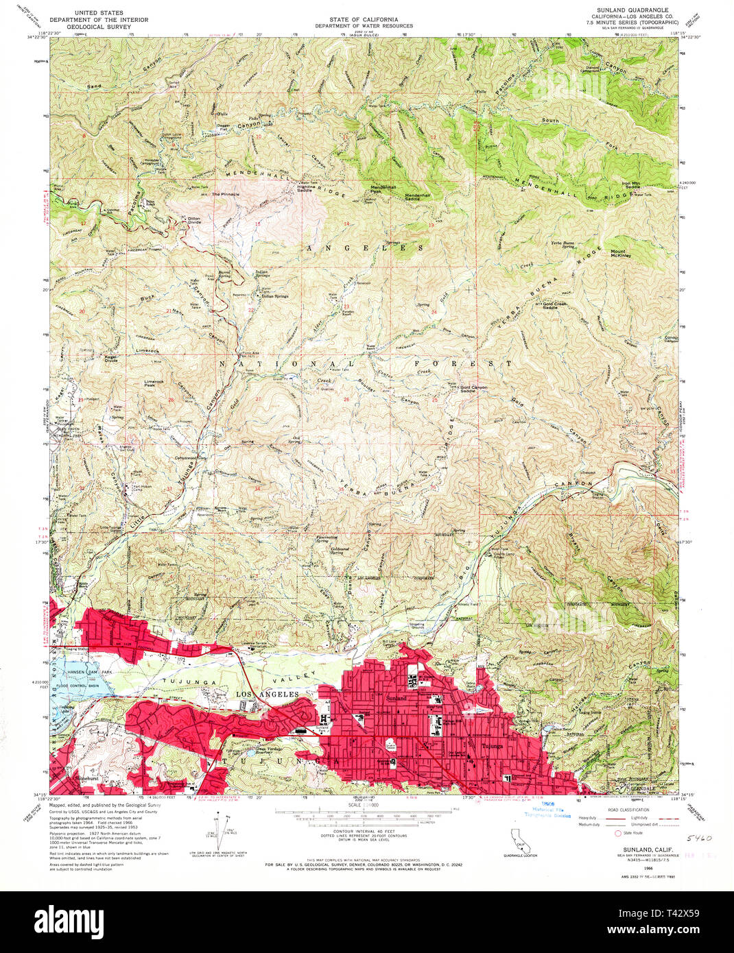 USGS TOPO Map California CA Sunland 300732 1966 24000 Restoration Stock ...