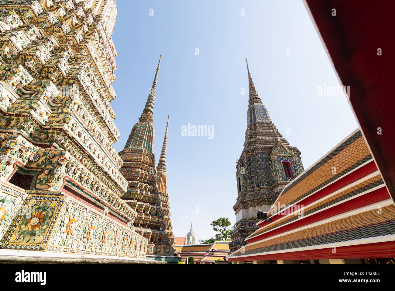 Detail of the Wat Pho Reclining Buddha temple complex in Bangkok ...