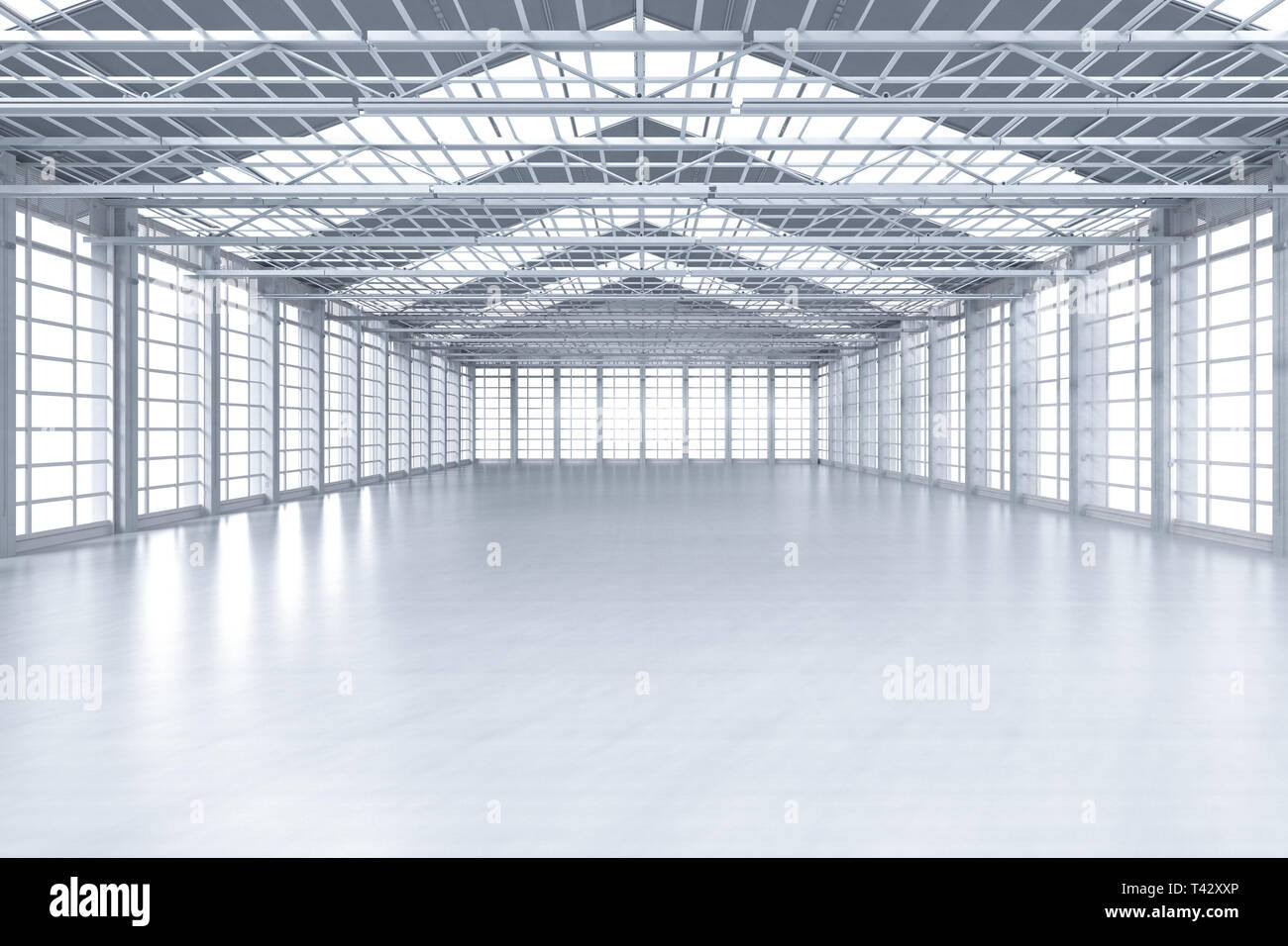 3d rendering interior white and clean empty factory or storehouse Stock ...