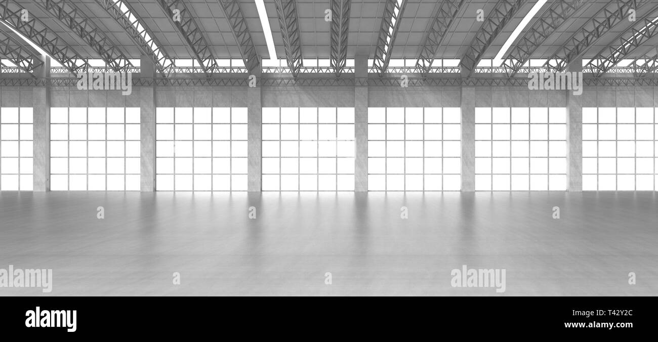 3d rendering interior white and clean empty factory or storehouse Stock ...