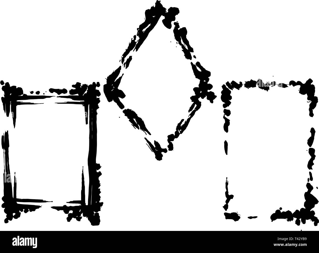 Vector Dry brush frames. Hand drawn artistic frames. Black and white ...