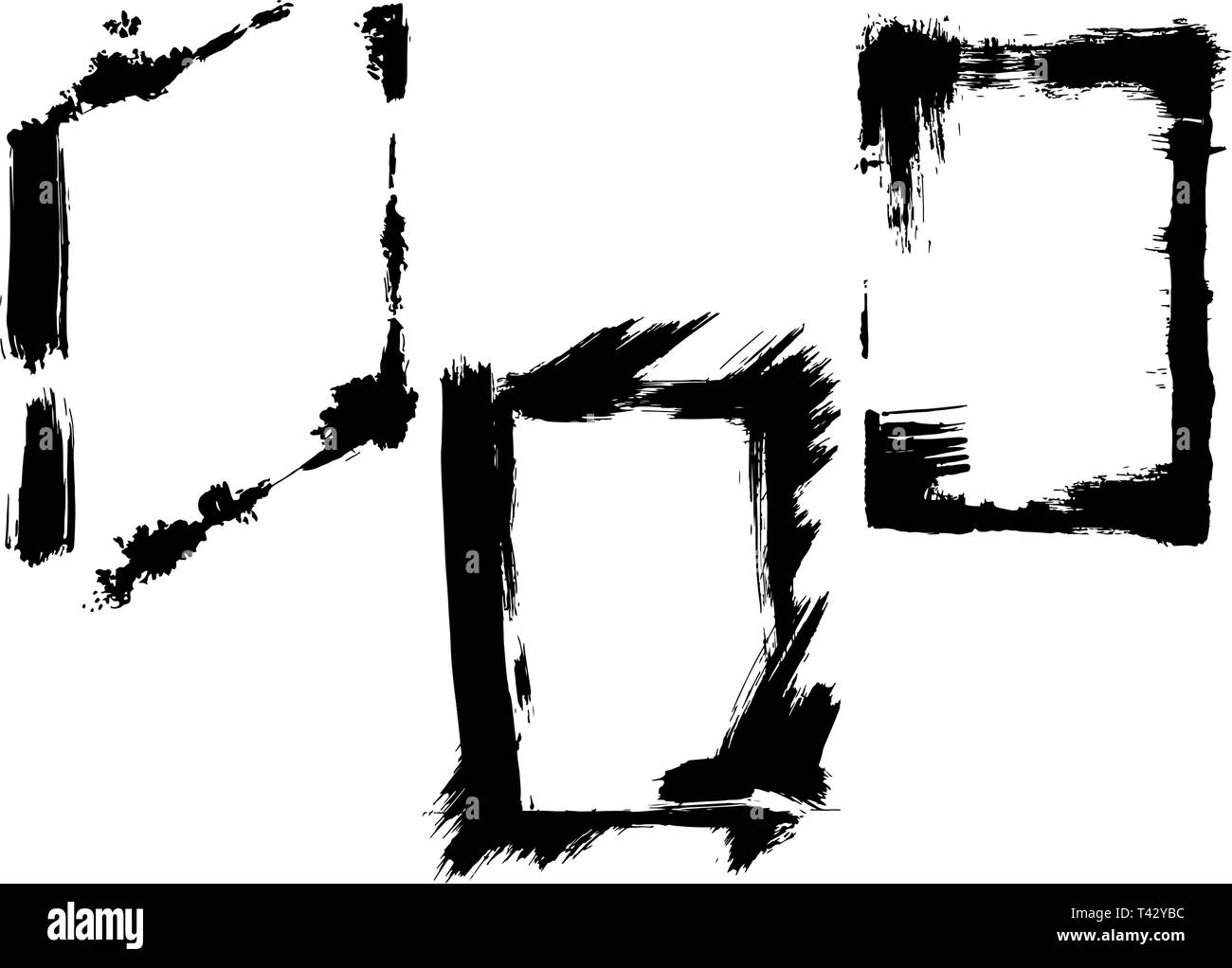 Vector Dry brush frames. Hand drawn artistic frames. Black and white ...