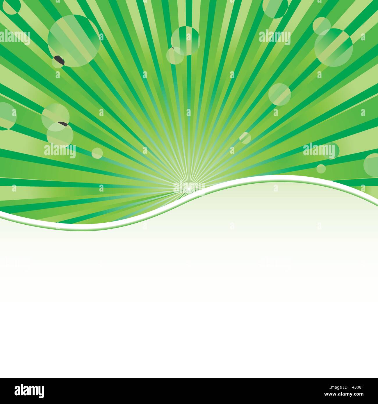 Green abstract card template with sun baubles and blank place for text ...