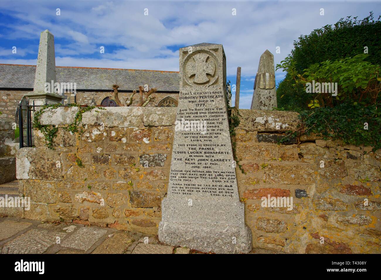Dolly Pentreath monument, Paul parish church, Paul, Cornwall, England ...