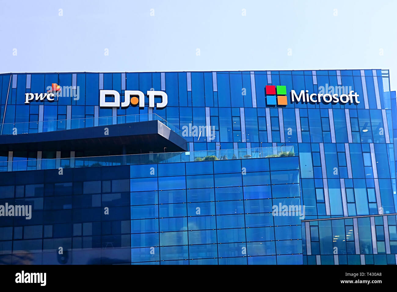 HAIFA, ISRAEL - SEPTEMBER 18, 2017: View of office building with famous ...