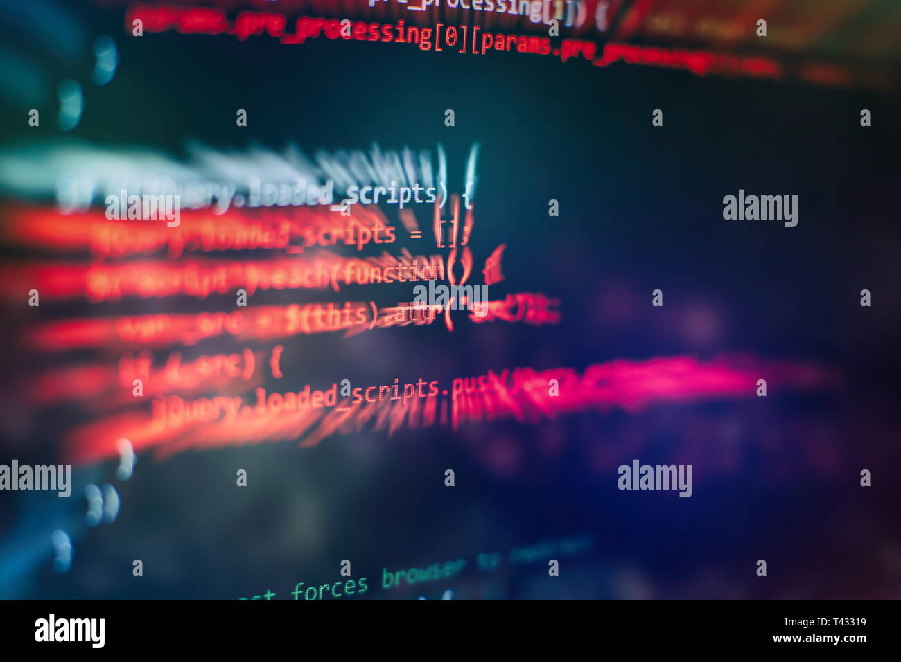 Running Computer data / WWW programming. Coding script text on screen ...