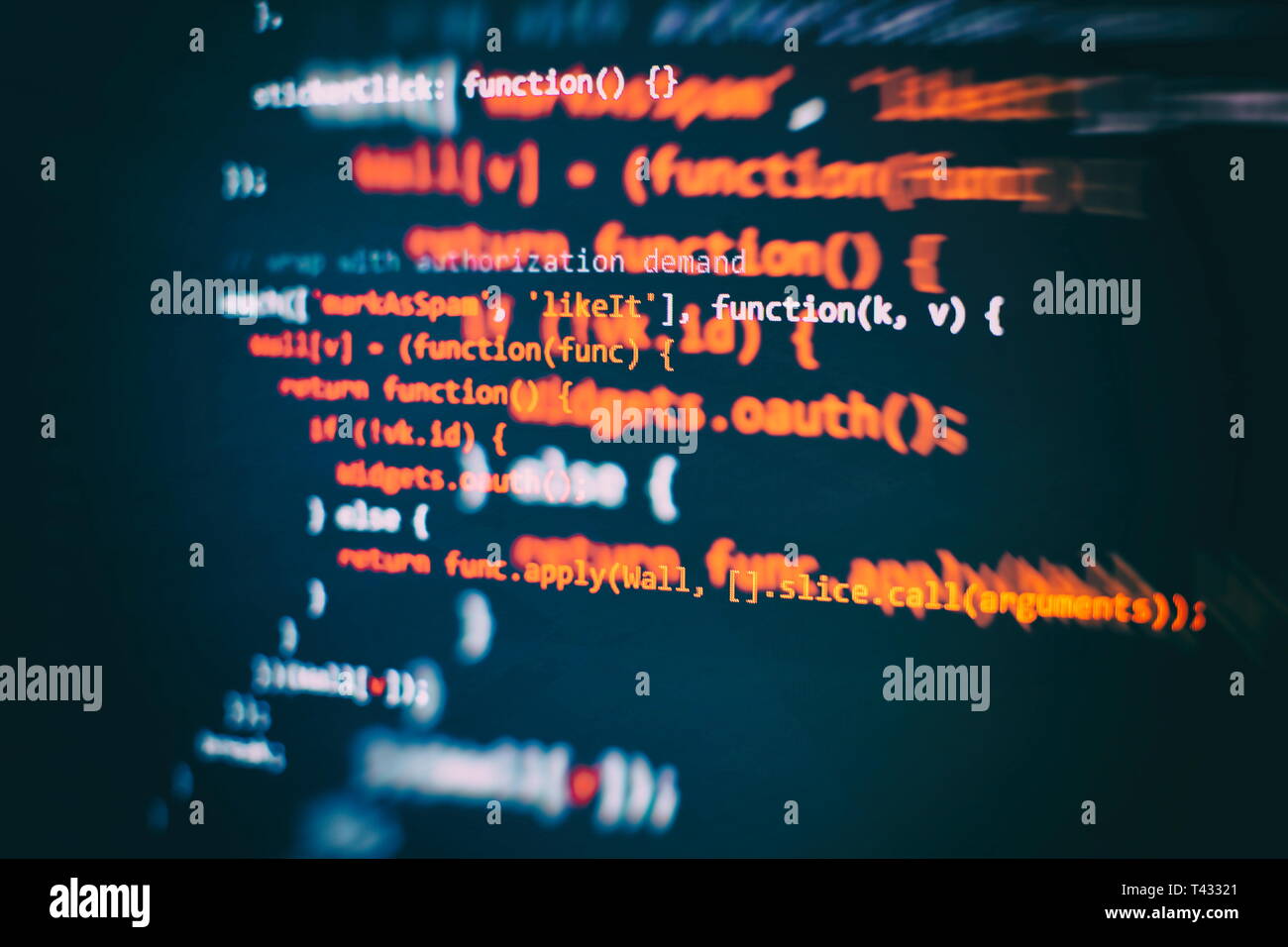 Running Computer data / WWW programming. Coding script text on screen ...
