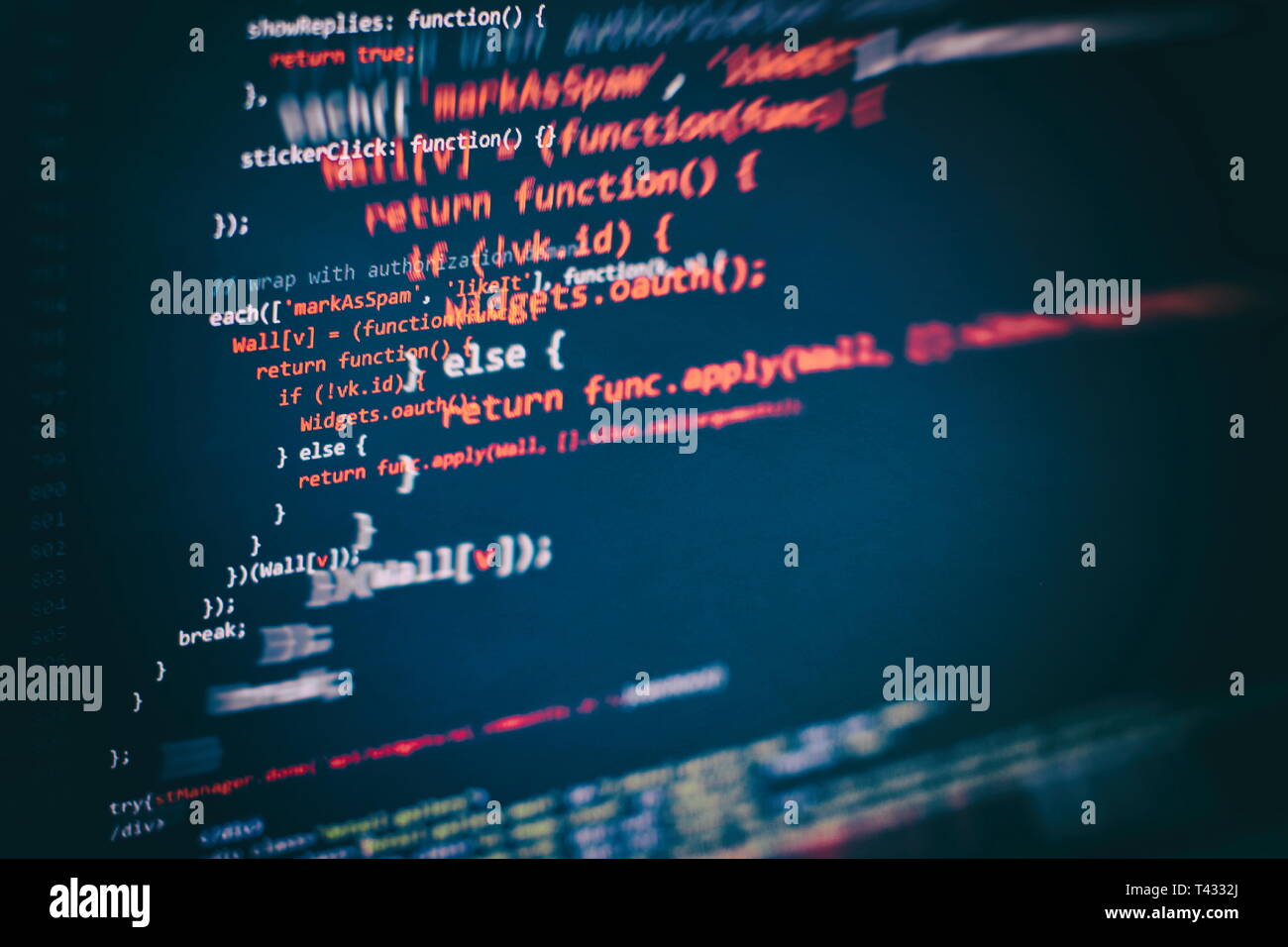 Running Computer data / WWW programming. Coding script text on screen ...