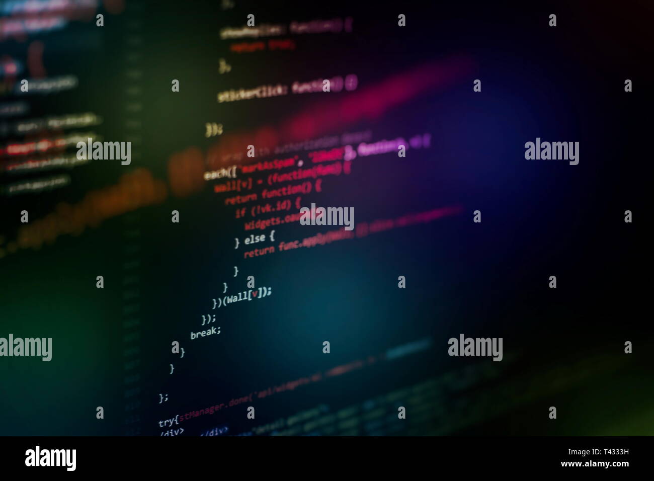 Running Computer data / WWW programming. Coding script text on screen ...