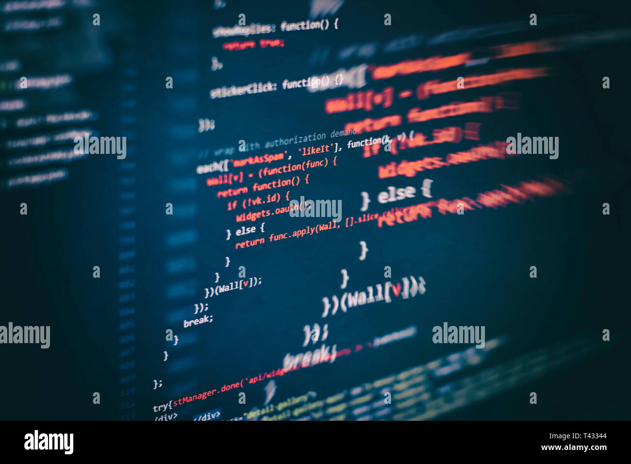 Running Computer data / WWW programming. Coding script text on screen ...