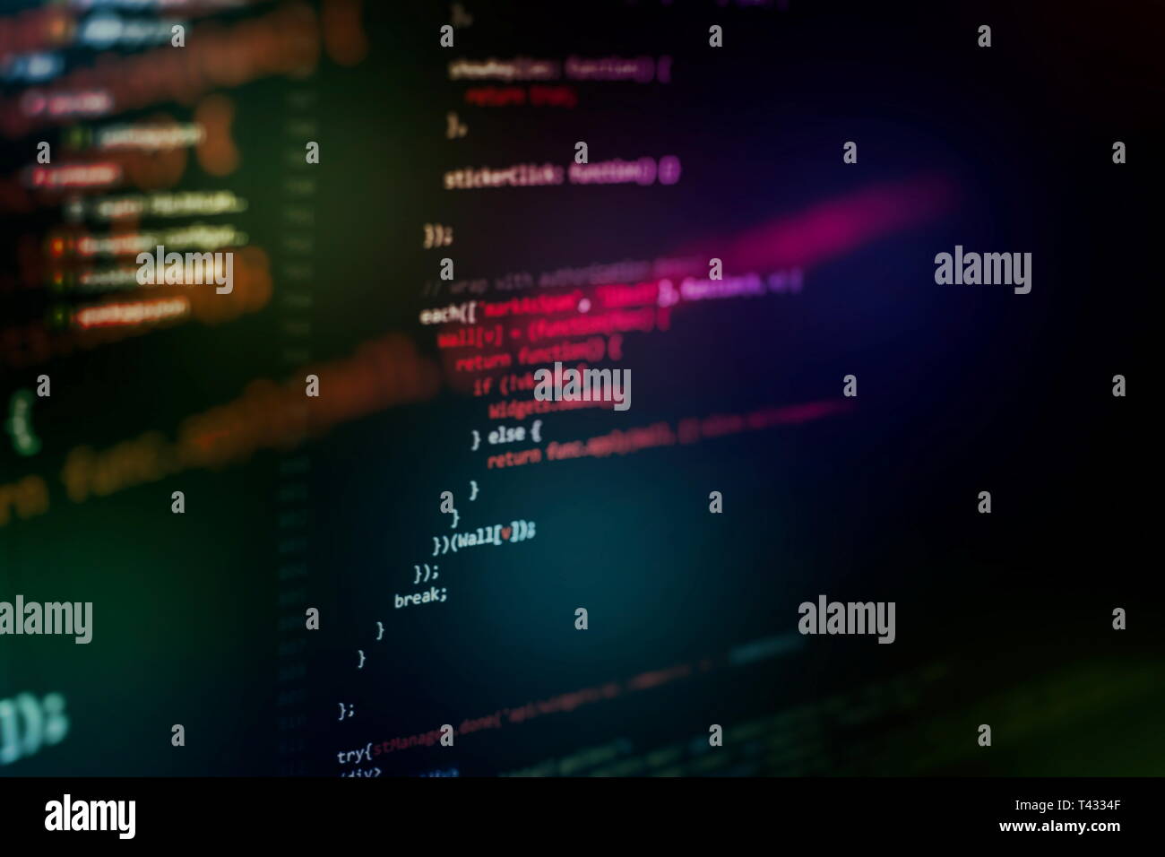 Running Computer data / WWW programming. Coding script text on screen. Notebook closeup photo ...