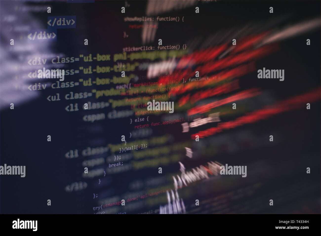 Running Computer data / WWW programming. Coding script text on screen ...