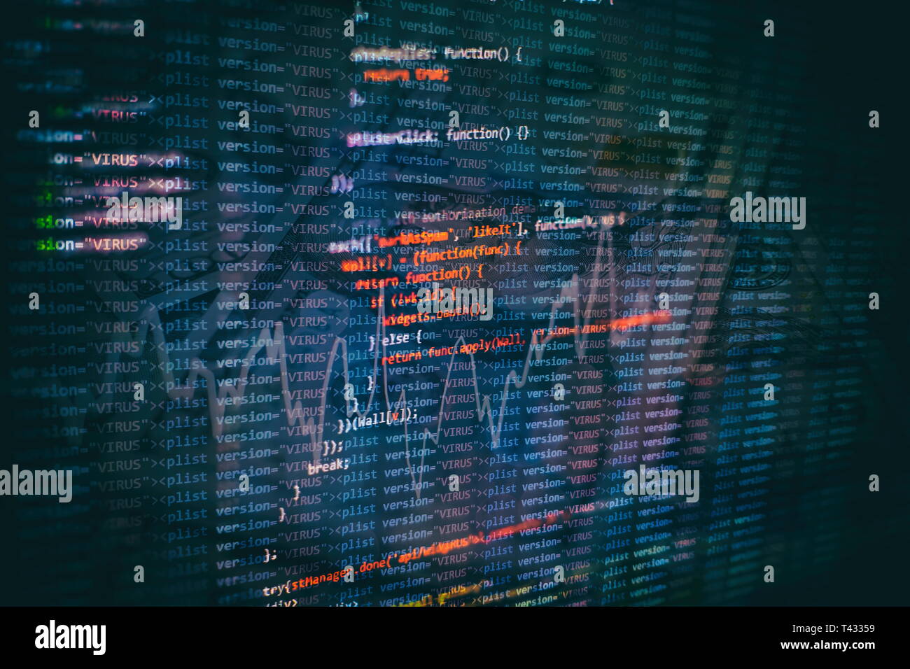 Running Computer data / WWW programming. Coding script text on screen ...