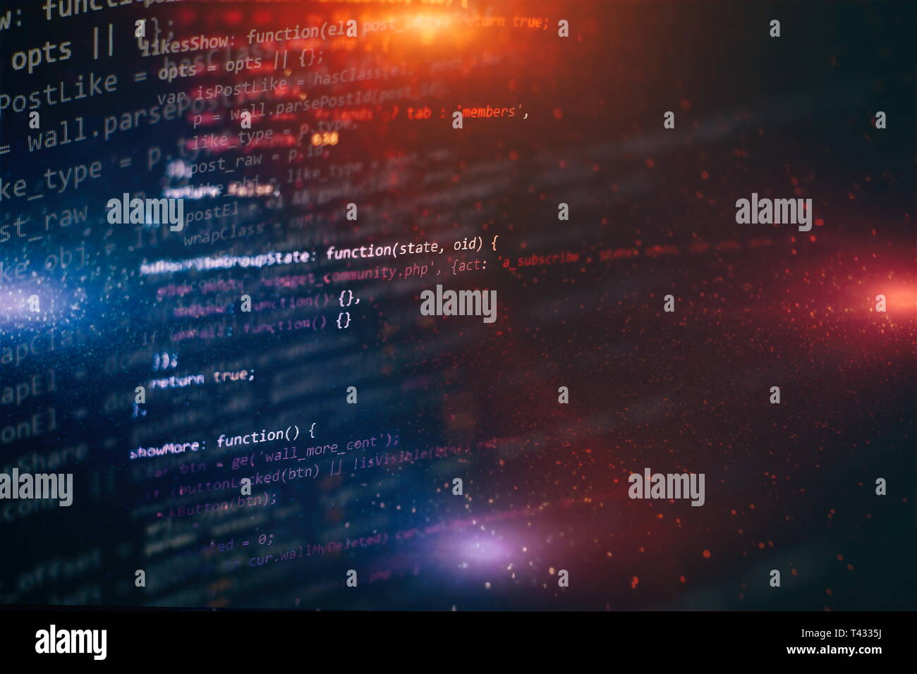 Running Computer data / WWW programming. Coding script text on screen ...