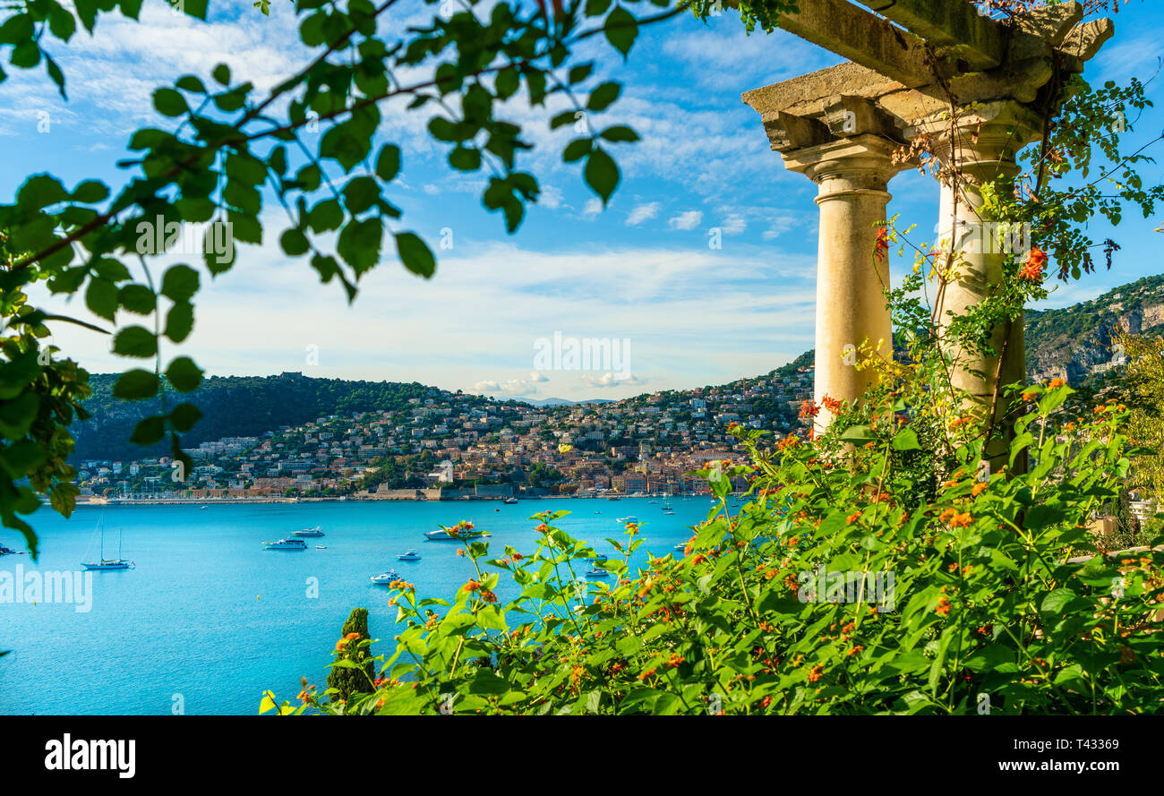 French Riviera coast with medieval town Villefranche sur Mer, Nice ...